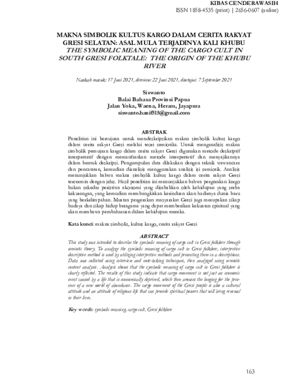 (PDF) Makna Simbolik Kultus Kargo Dalam Certita Rakyat Gresi Asal Mula ...