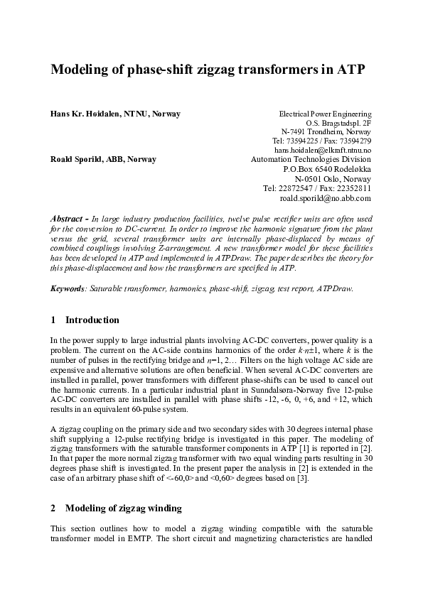 (PDF) Modeling of phase-shift zigzag transformers in ATP