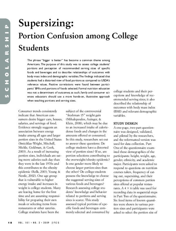 (PDF) Supersizing: Portion Confusion among College Students