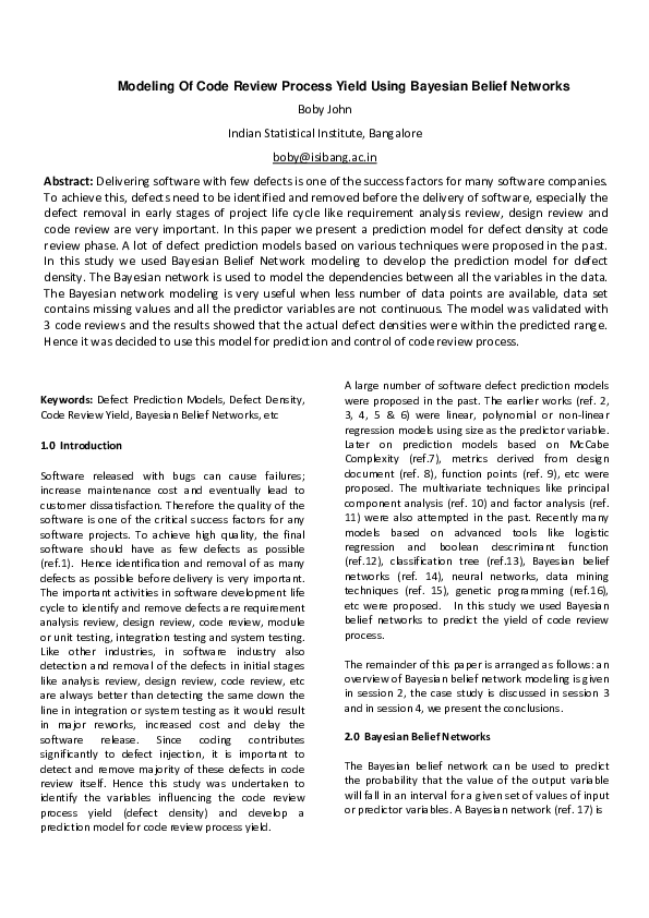 Pdf Modelling Of Code Review Process Yield Using Bayesian Belief