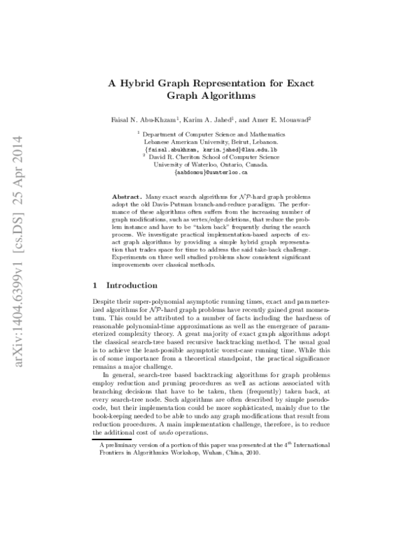 (PDF) A Hybrid Graph Representation for Exact Graph Algorithms