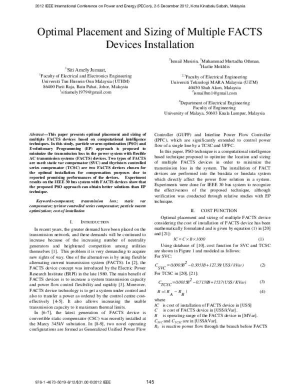 (PDF) Optimal placement and sizing of multiple FACTS devices installation | Hazlie Mokhlis ...