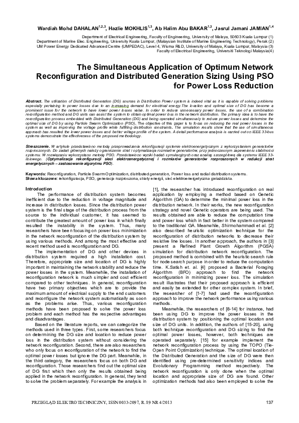 Pdf The Simultaneous Application Of Optimum Network Reconfiguration
