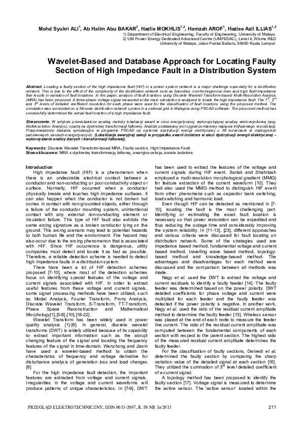Pdf Wavelet Based And Database Approach For Locating Faulty Section Of High Impedance Fault In