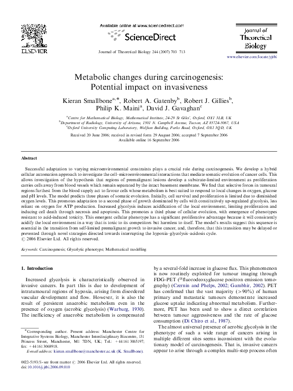 (PDF) Metabolic changes during carcinogenesis: Potential impact on ...