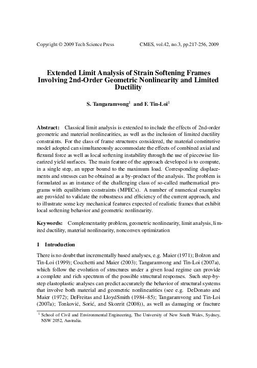 (PDF) Extended Limit Analysis of Strain Softening Frames Involving 2nd ...