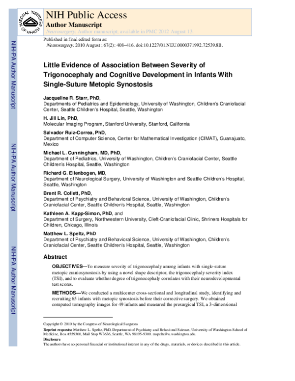 (PDF) Little evidence of association between severity of trigonocephaly ...