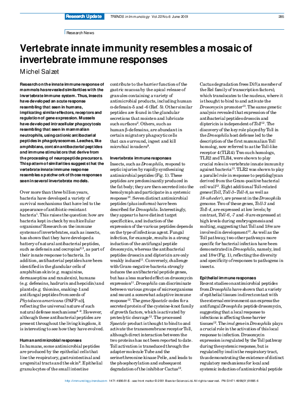 (PDF) Vertebrate innate immunity resembles a mosaic of invertebrate ...