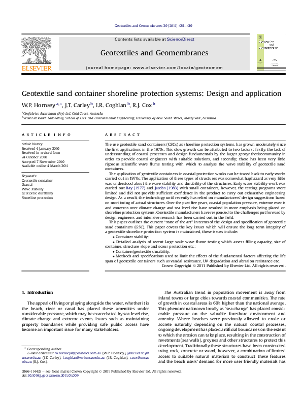 (PDF) Geotextile sand container shoreline protection systems: Design ...