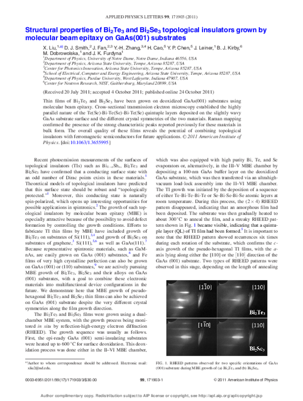 (PDF) Structural properties of Bi2Te3 and Bi2Se3 topological insulators grown by molecular beam ...