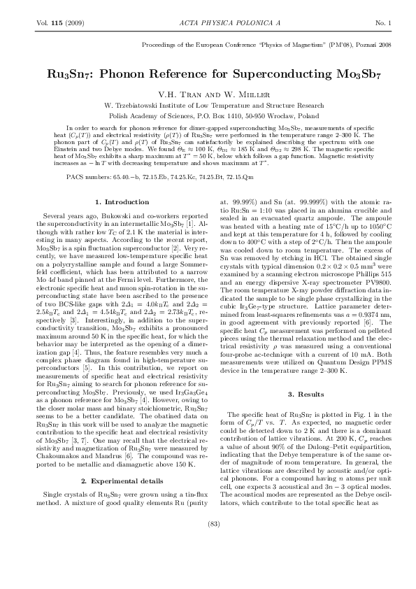 (PDF) Ru3Sn7: Phonon Reference for Superconducting Mo3Sb7