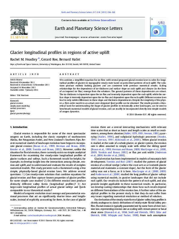 (PDF) Glacier longitudinal profiles in regions of active uplift