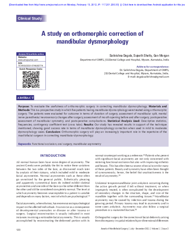 (PDF) A study on orthomorphic correction of mandibular dysmorphology