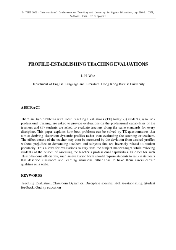 (PDF) Profile Establishing Teaching Evaluations
