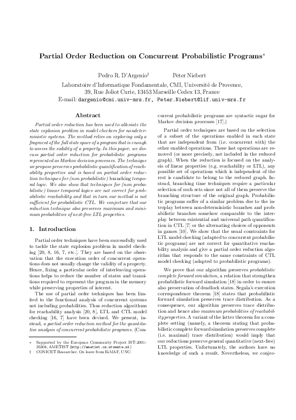 (PDF) Partial order reduction on concurrent probabilistic programs
