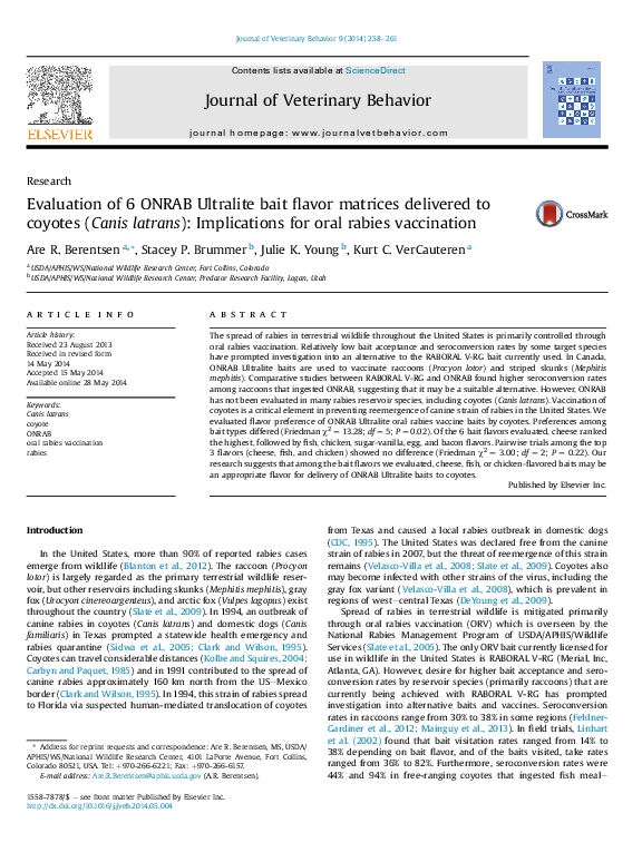 (PDF) Evaluation of 6 ONRAB Ultralite bait flavor matrices delivered to ...