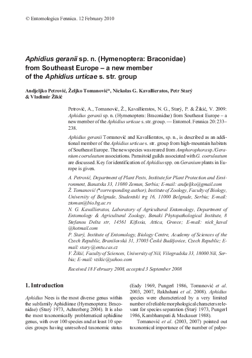 (PDF) Barcoding the genus Ephedrus Haliday (Hymenoptera: Braconidae)