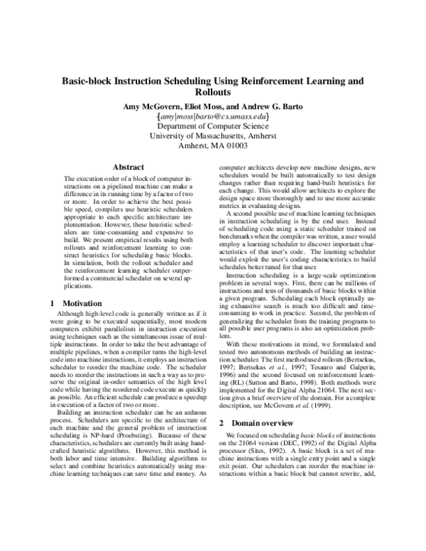 (PDF) Basic-block Instruction Scheduling Using Reinforcement Learning and Rollouts