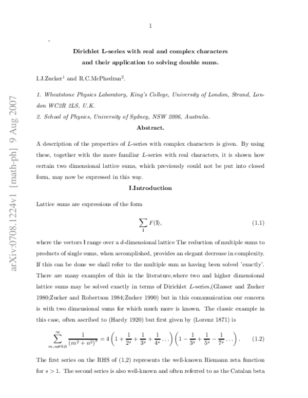 (PDF) Dirichlet L-series with real and complex characters and their ...