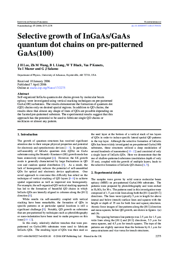 (PDF) Selective growth of InGaAs/GaAs quantum dot chains on pre ...