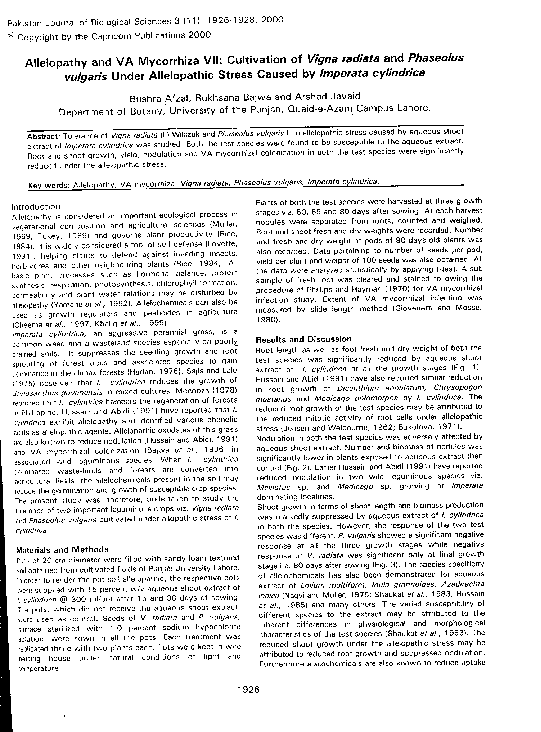 (PDF) Allelopathy and VA Mycorrhiza VII: Cultivation of Vigna radiata ...