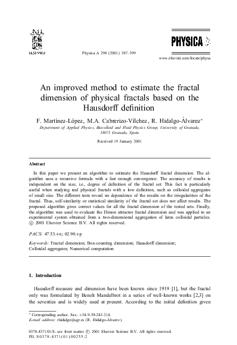 (PDF) An improved method to estimate the fractal dimension of physical fractals based on the ...