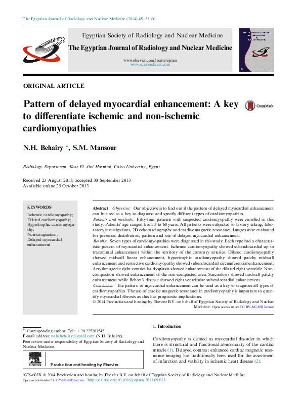 (PDF) Pattern of delayed myocardial enhancement: A key to differentiate ...