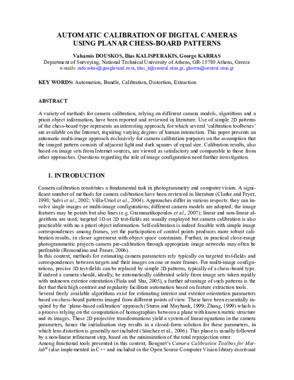 (PDF) Automatic calibration of digital cameras using planar chess-board ...