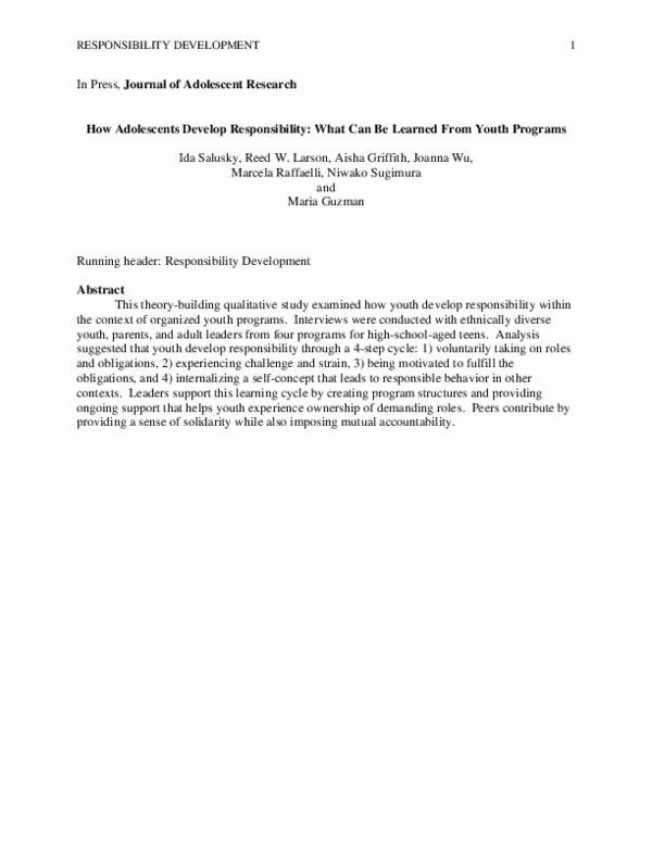 (PDF) How Adolescents Develop Responsibility: What Can Be Learned From ...