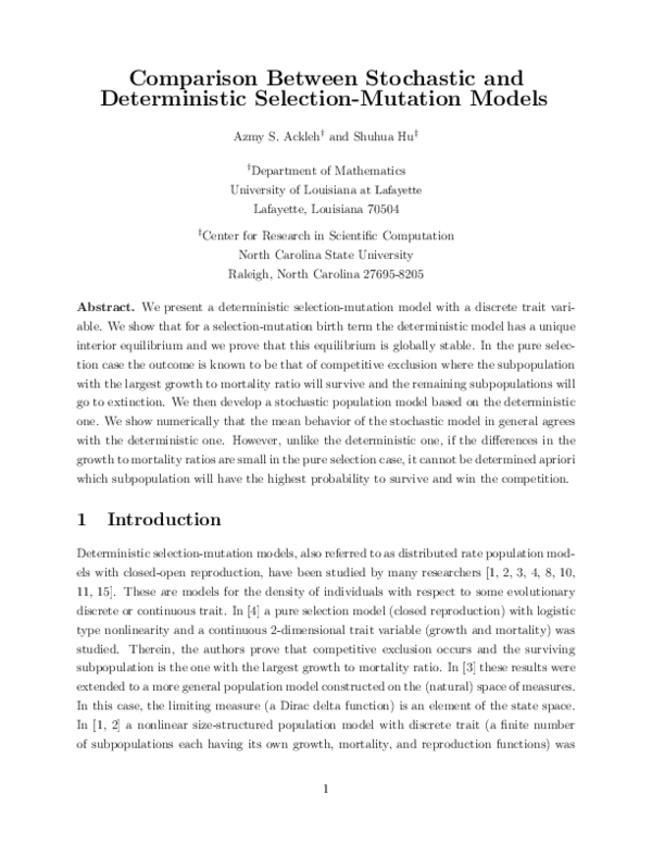 (PDF) Comparison between stochastic and deterministic selection ... (PDF) Comparison between stochastic and deterministic selection ...
