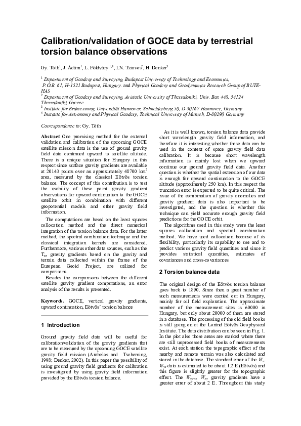 Pdf Calibration Validation Of Goce Data By Terrestrial Torsion Balance Observations