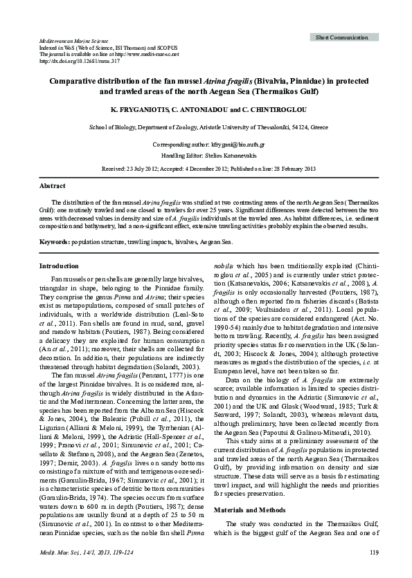 (PDF) Comparative distribution of the fan mussel Atrina fragilis ...