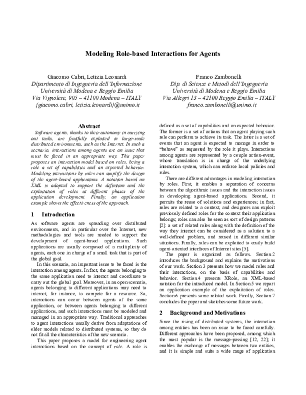 (PDF) Modeling role-based interactions for agents