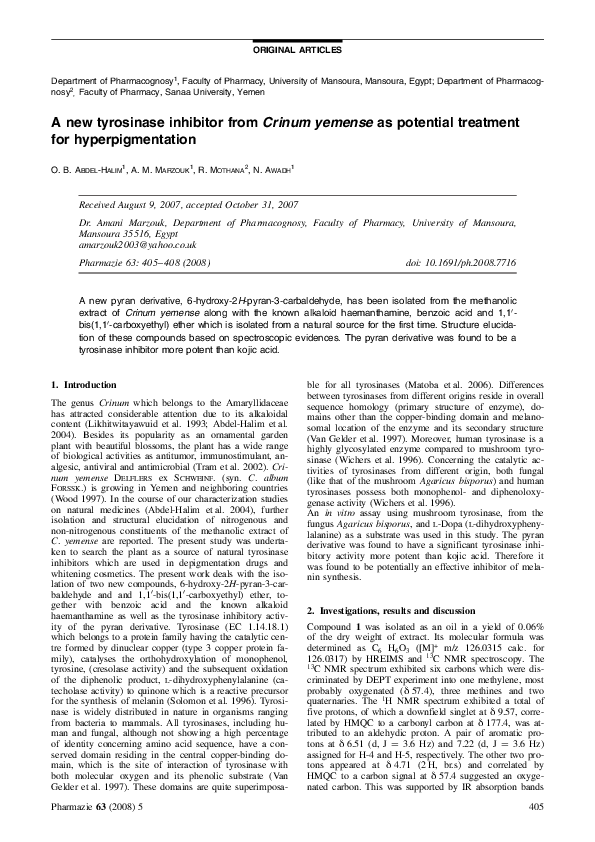 (PDF) ChemInform Abstract: A New Tyrosinase Inhibitor (I) from Crinum ...