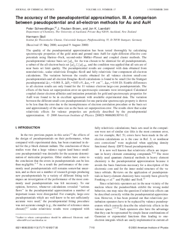 (PDF) The accuracy of the pseudopotential approximation. III. A comparison between ...