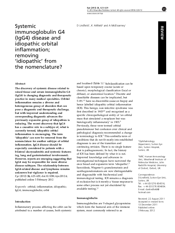 (PDF) Systemic immunoglobulin G4 (IgG4) disease and idiopathic orbital ...