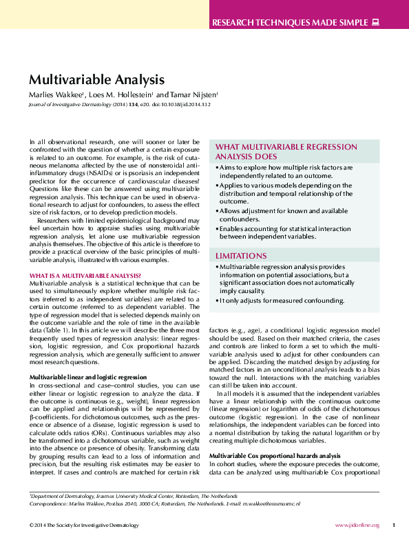 Pdf Multivariable Analysis