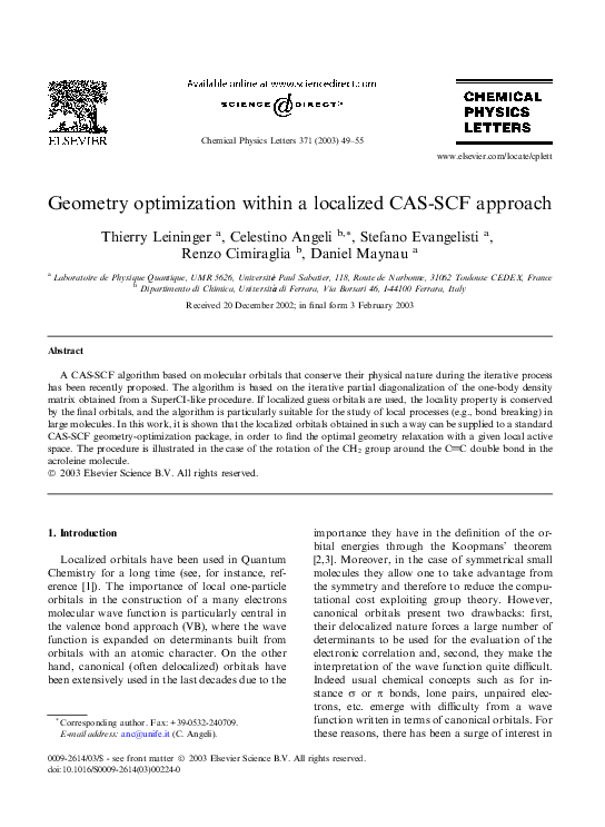 (PDF) Geometry optimization within a localized CAS-SCF approach
