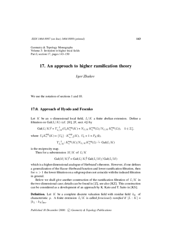 (PDF) Invitation to higher local fields, Part I, section 10: Explicit ...