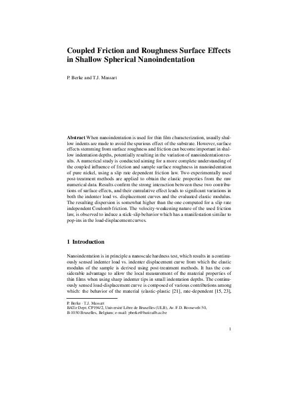 (PDF) Coupled friction and roughness surface effects in shallow nanoindentation