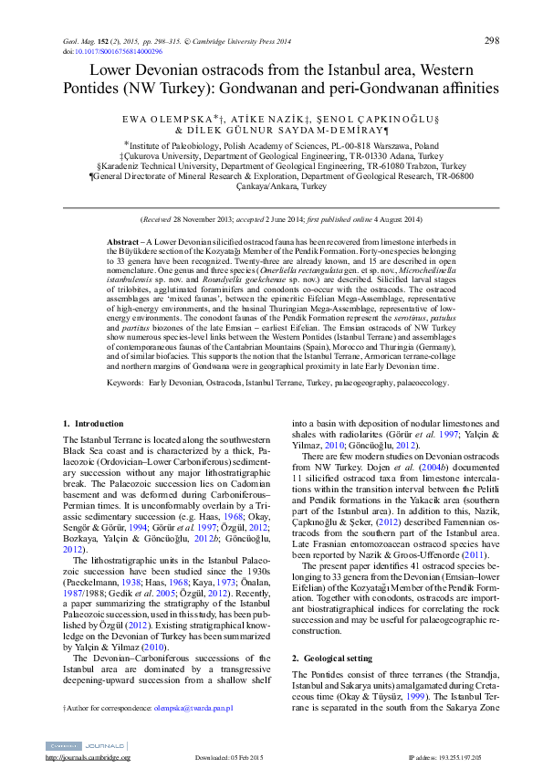 (PDF) Lower Devonian ostracods from the Istanbul area, Western Pontides ...