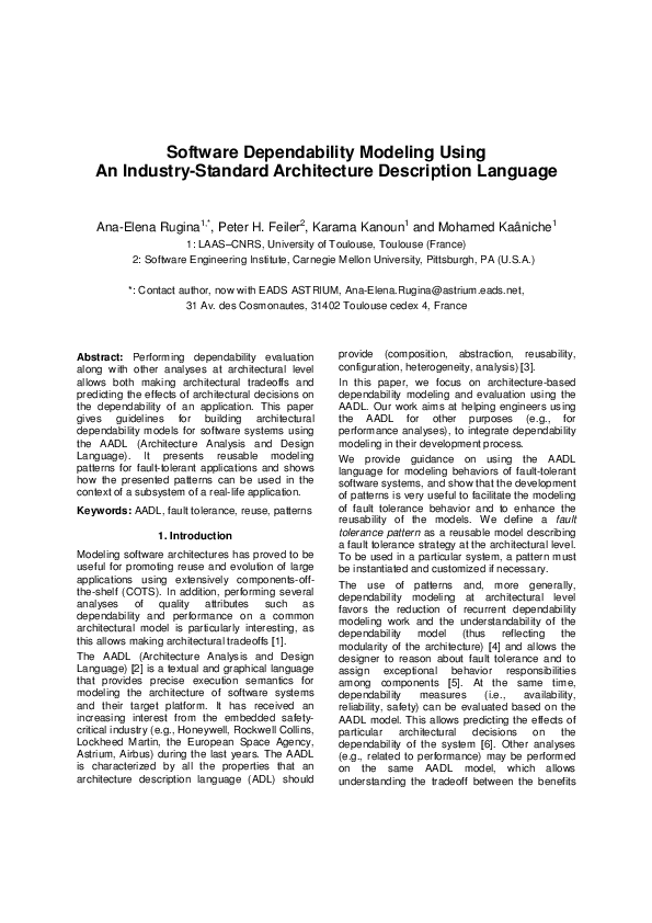 Pdf Software Dependability Modeling Using An Industry Standard Architecture Description