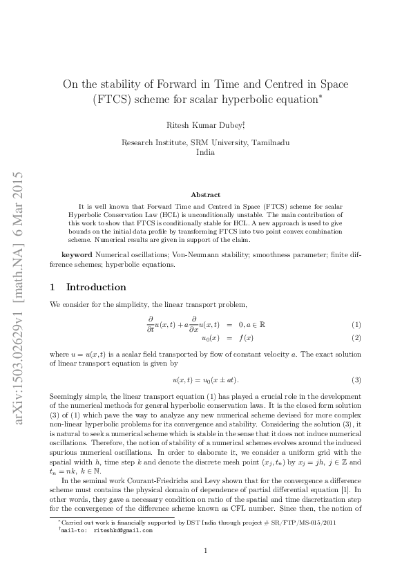 (PDF) On the stability of Forward in Time and Centred in Space (FTCS ...