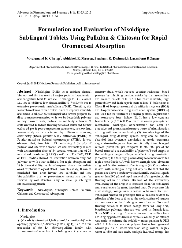 (PDF) Formulation and Evaluation of Nisoldipne Sublingual Tablets Using ...