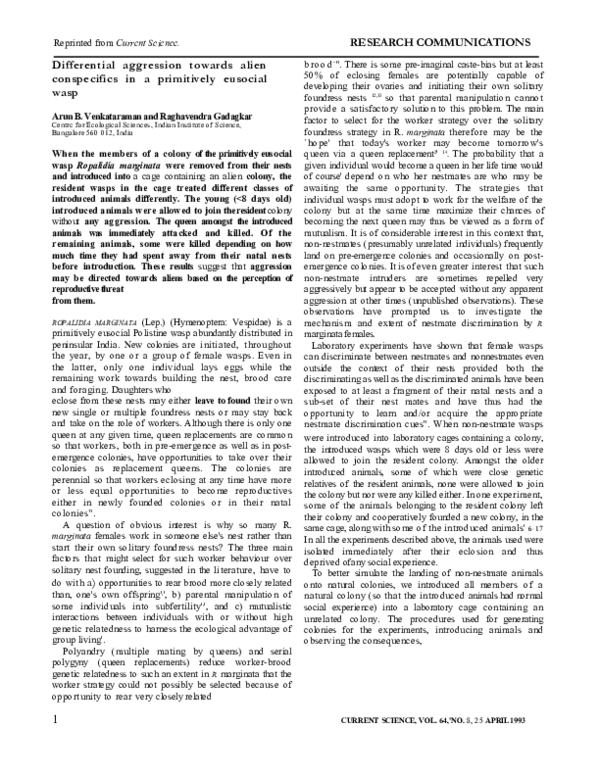 (PDF) Differential aggression towards alien conspecifics in a ...