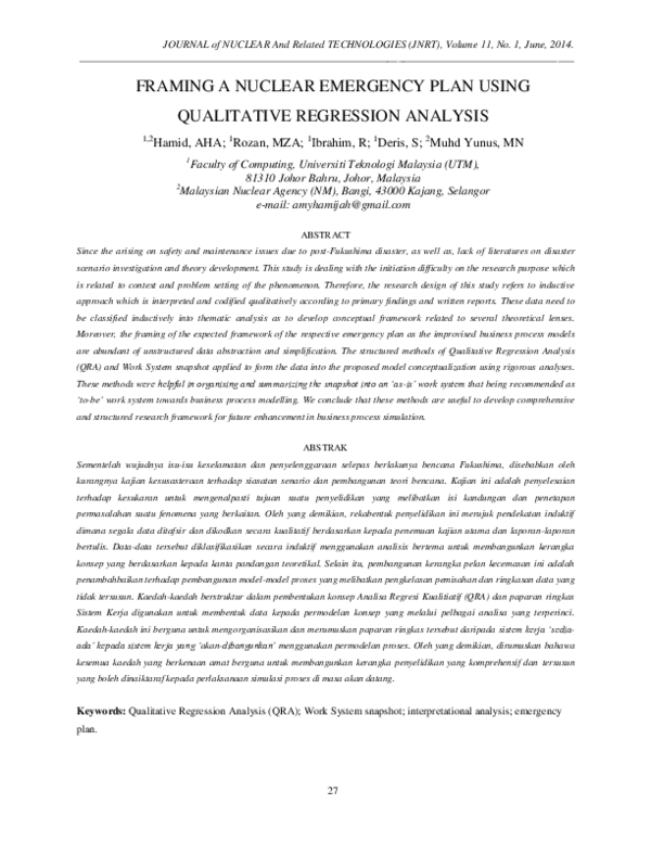 (PDF) Framing a Nuclear Emergency Plan Using Qualitative Regression Analysis