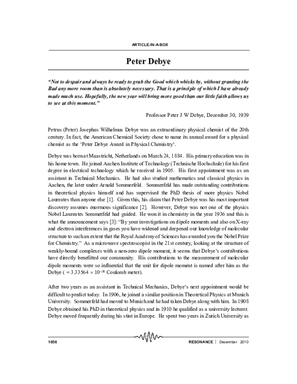 (PDF) Peter Debye