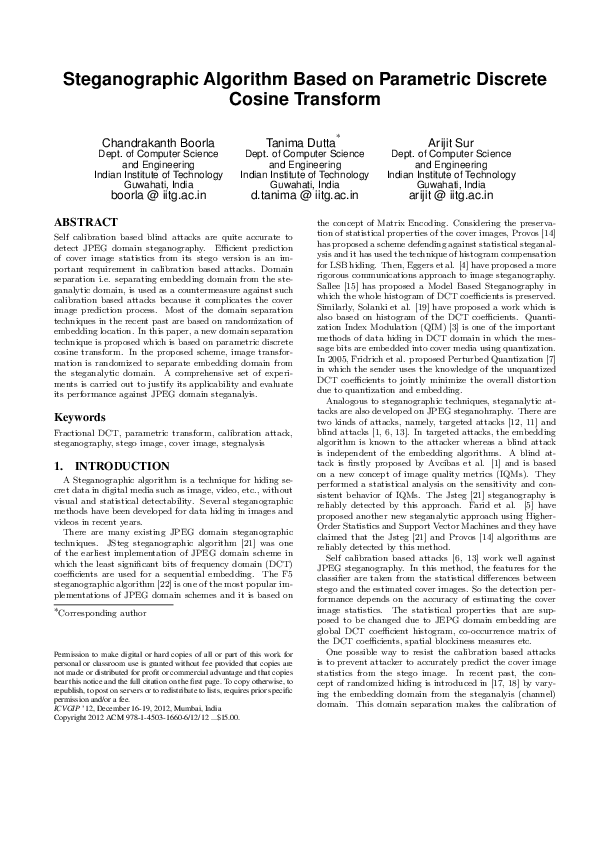 (PDF) Steganographic algorithm based on parametric discrete cosine transform