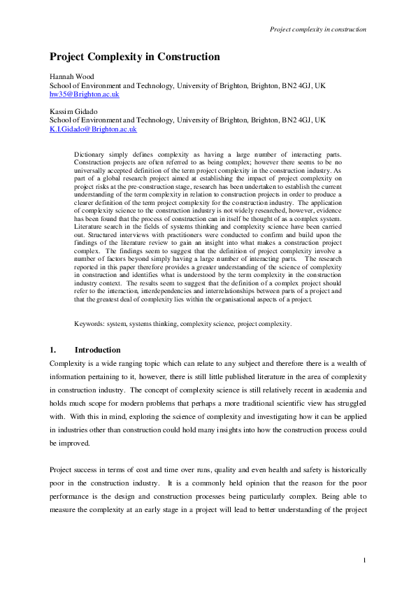 (PDF) Project Complexity in Construction