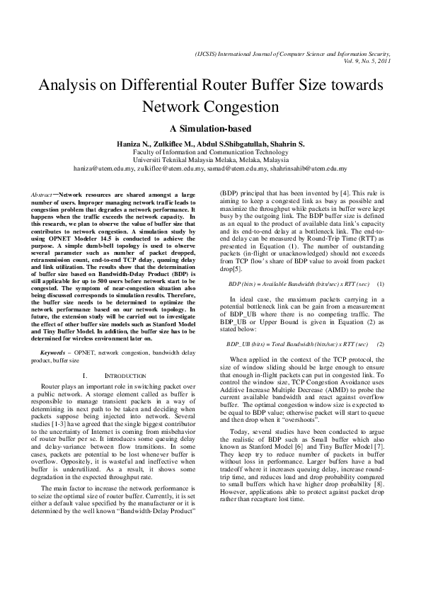 Pdf Analysis On Differential Router Buffer Size Towards Network Congestion A Simulation Based